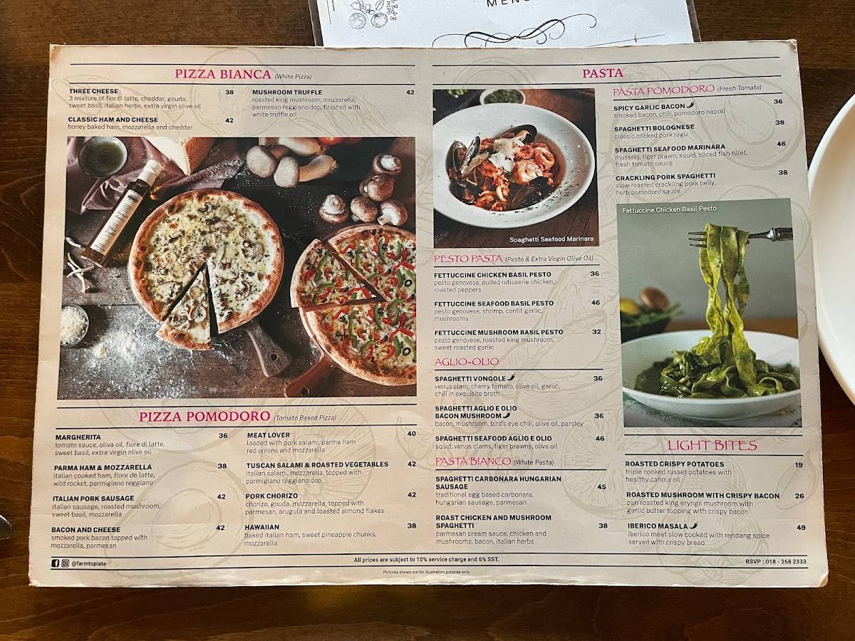 Menu at Farm To Plate restaurant, Petaling Jaya