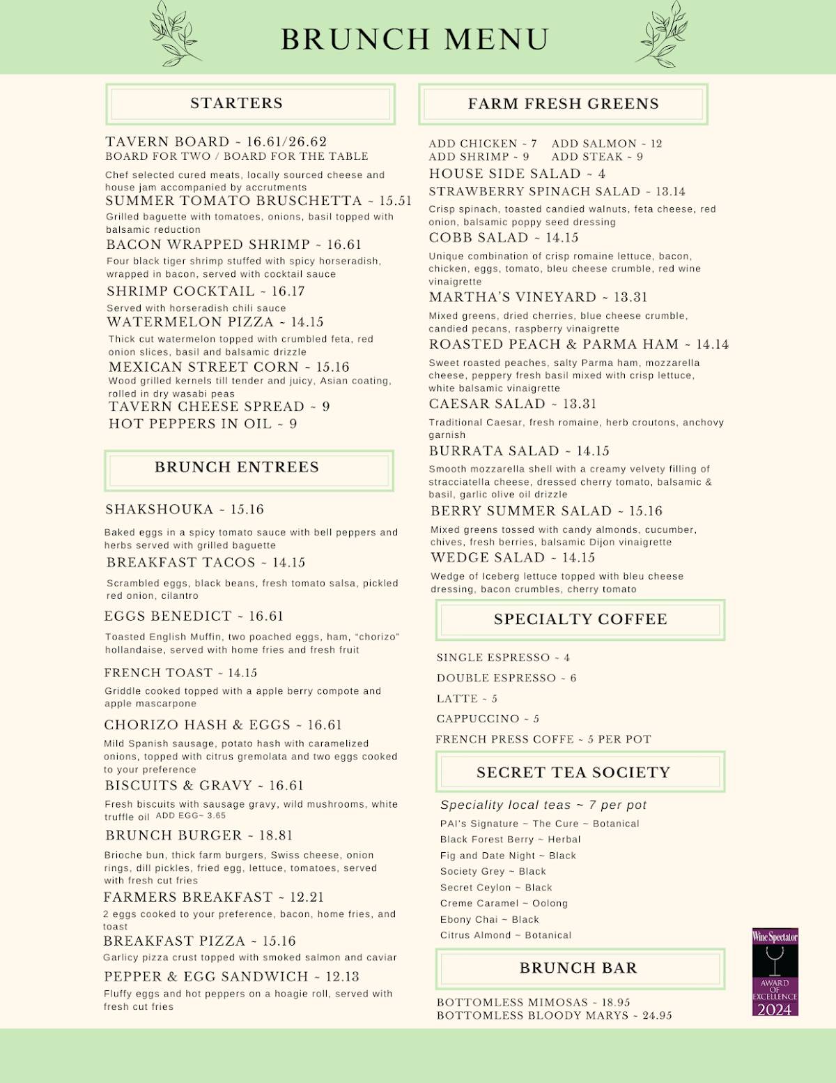 Menu at Peter Allen Inn Restaurant, Weddings, Lodging & Events, Kinsman