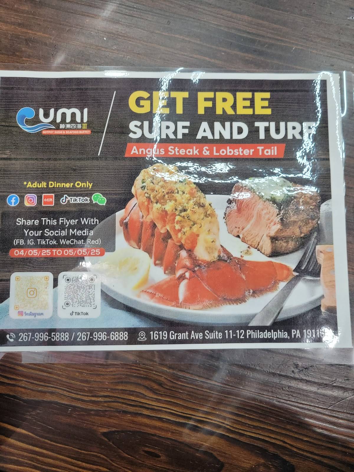 Menu at Umi Hot Pot Sushi & Seafood Buffet restaurant, Philadelphia