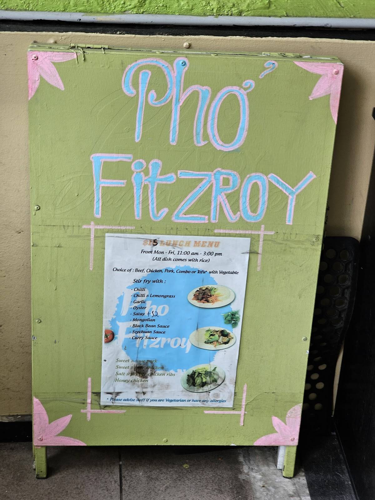 Menu at Pho Fitzroy restaurant, Fitzroy