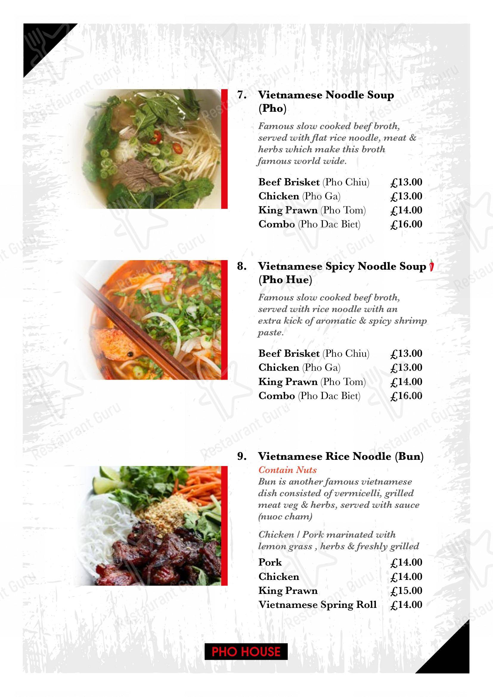 Menu at Pho House restaurant, Letchworth Garden City