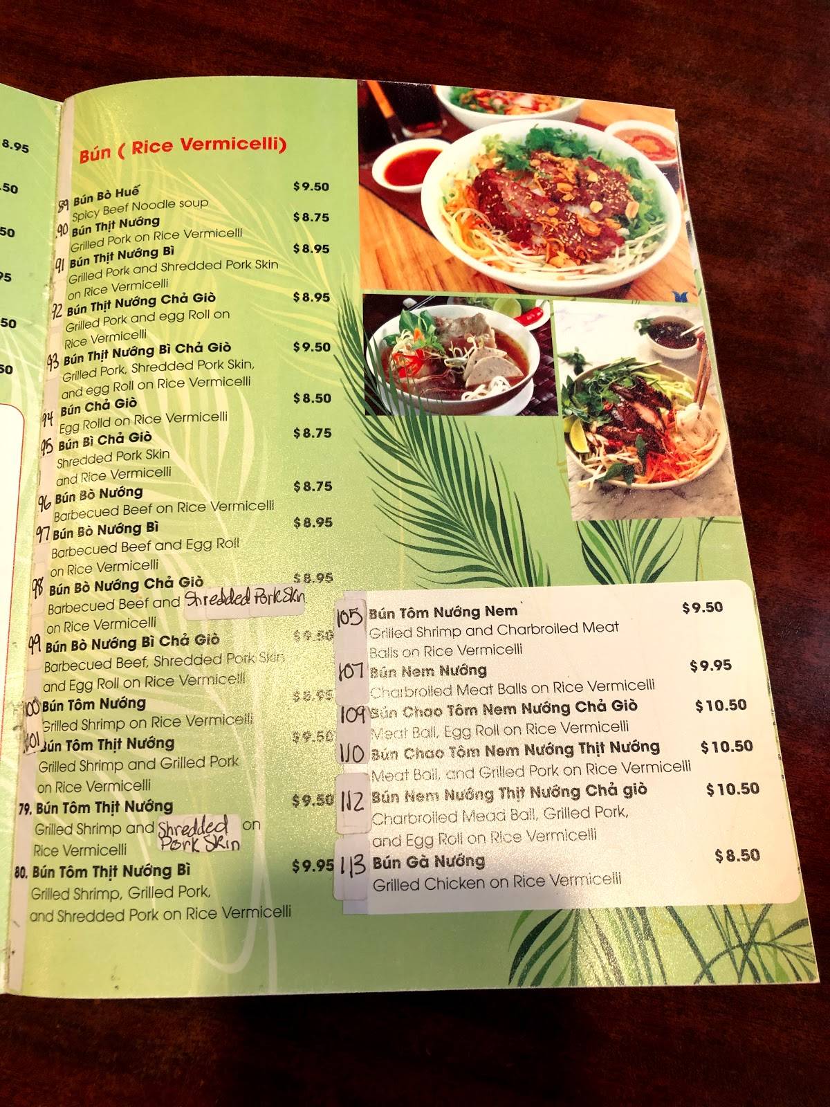 Menu at Phở Ly Ly restaurant, New Iberia