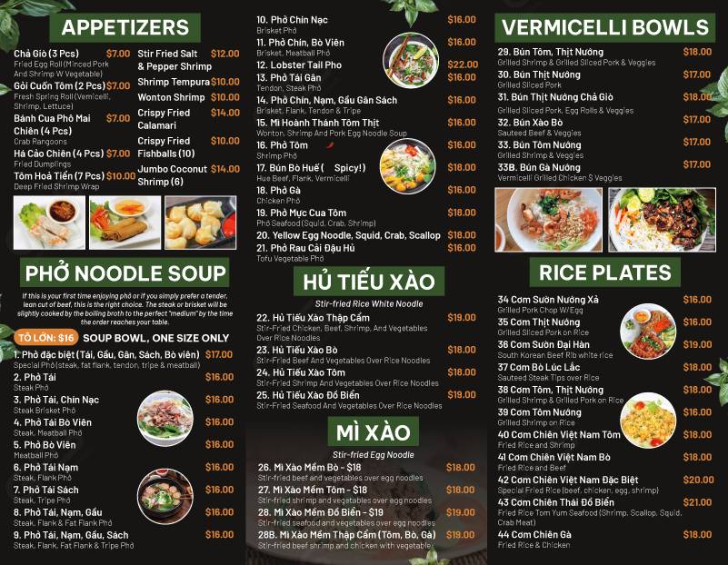 Menu at Pho Viet restaurant, Hanover