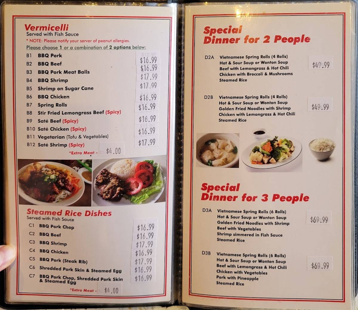 Menu at Pho Viet Taste restaurant, Ottawa