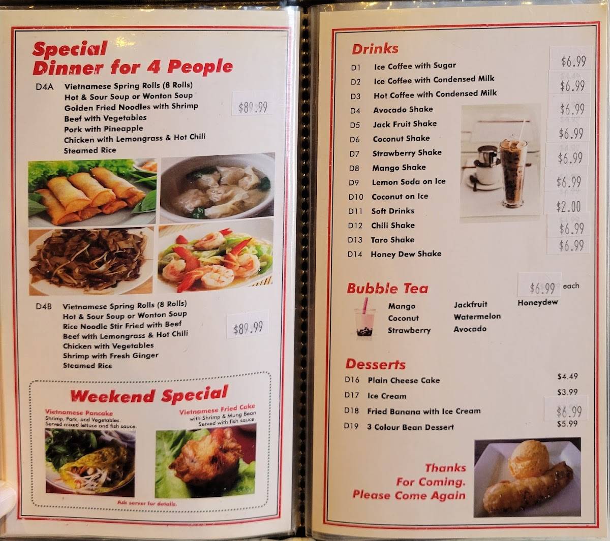 Menu at Pho Viet Taste restaurant, Ottawa