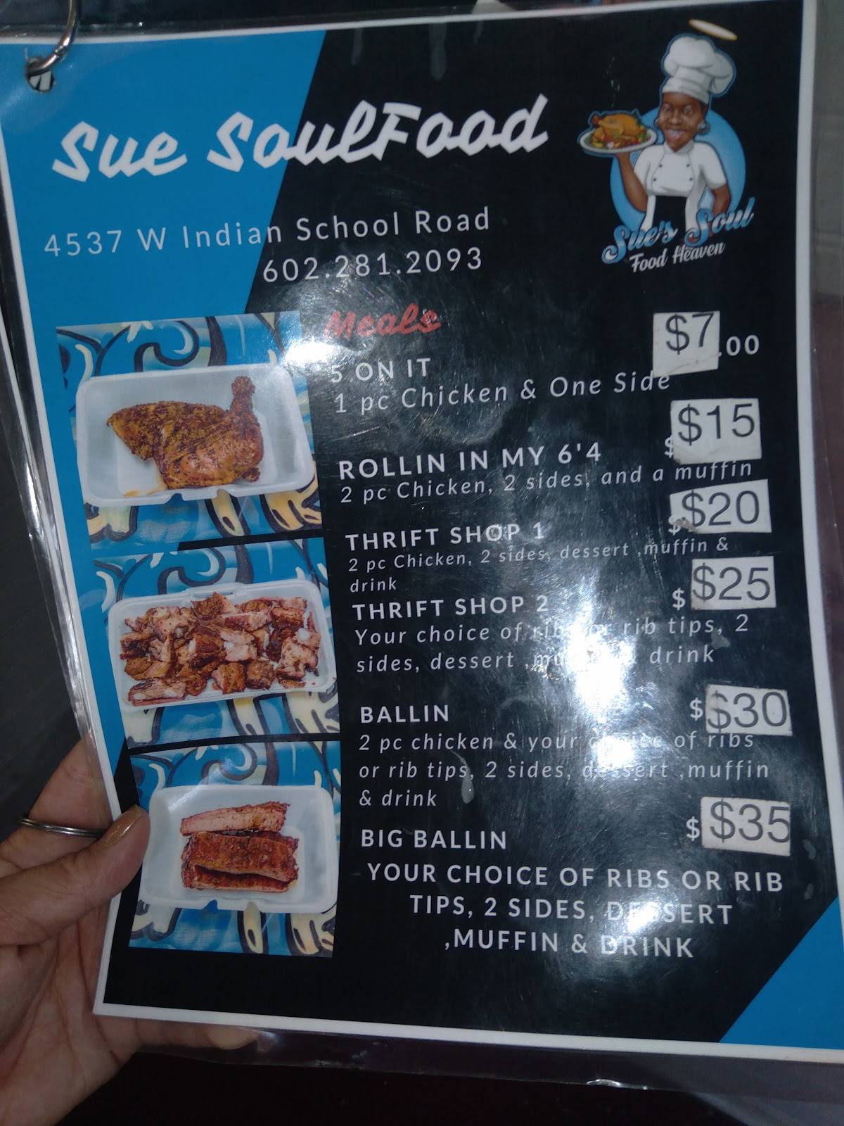 Menu at Sue Soul Food Heaven restaurant, Phoenix