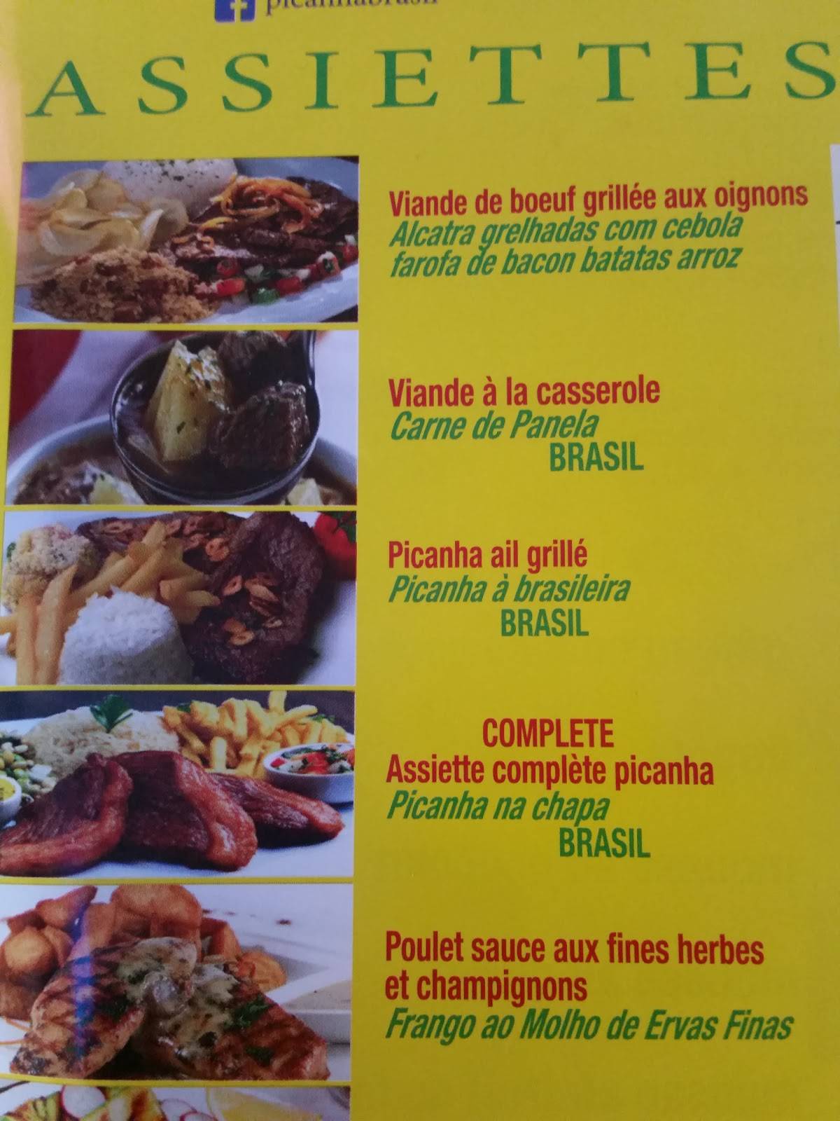 Menu au Picanha Brasil restaurant, Paris