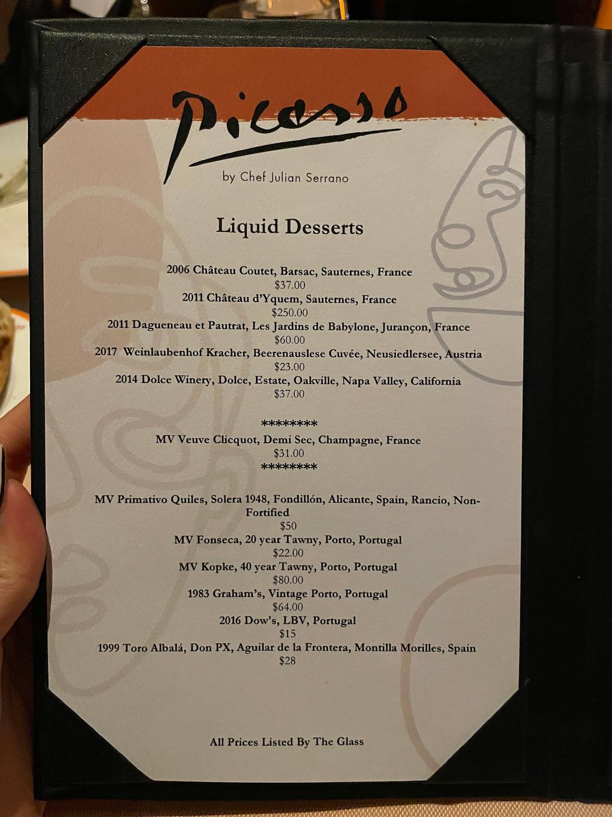 Menu at Picasso pub & bar, Las Vegas