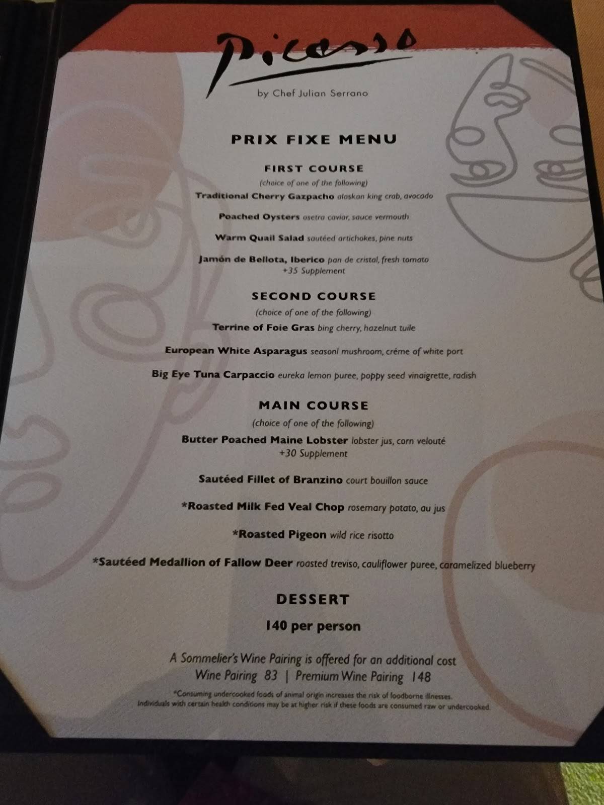 Menu at Picasso pub & bar, Las Vegas