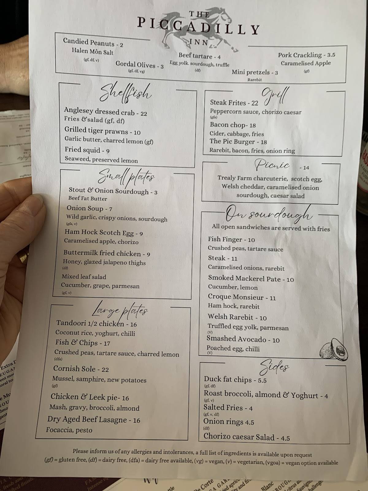 Menu at Piccadilly Inn pub & bar, Caerwys