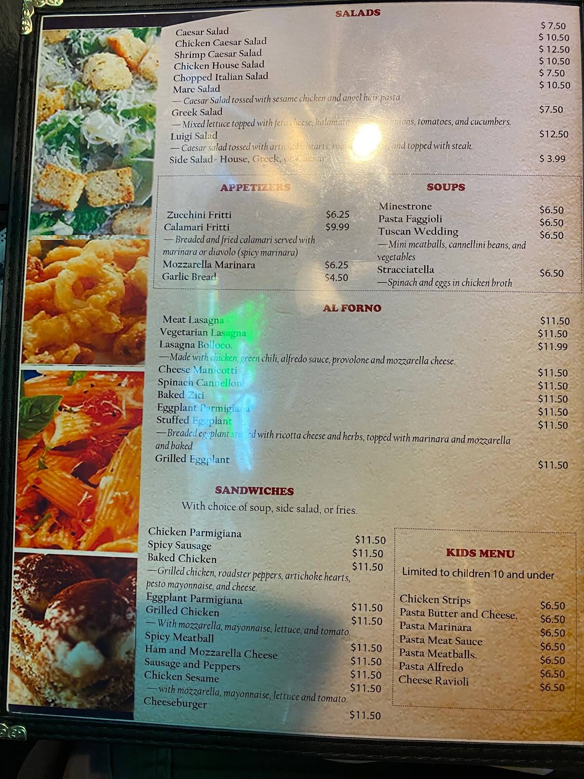 Menu at Piccolino restaurant, Artesia