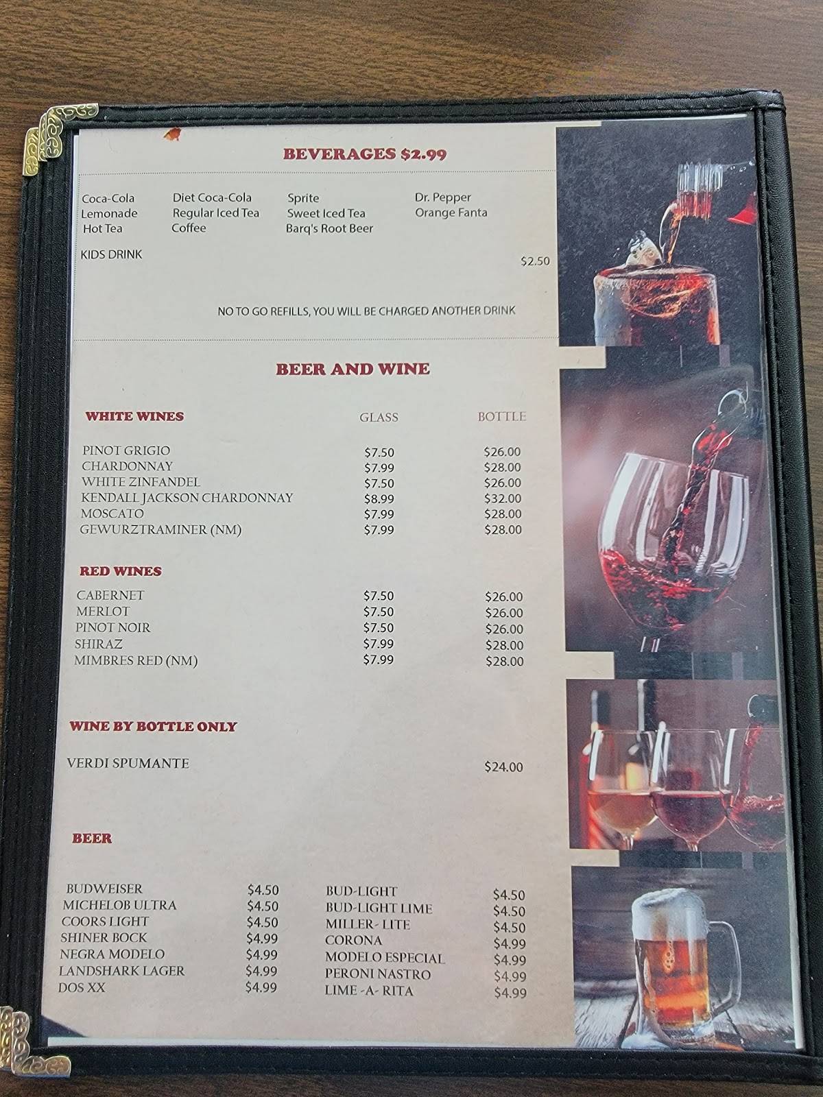 Menu at Piccolino restaurant, Artesia