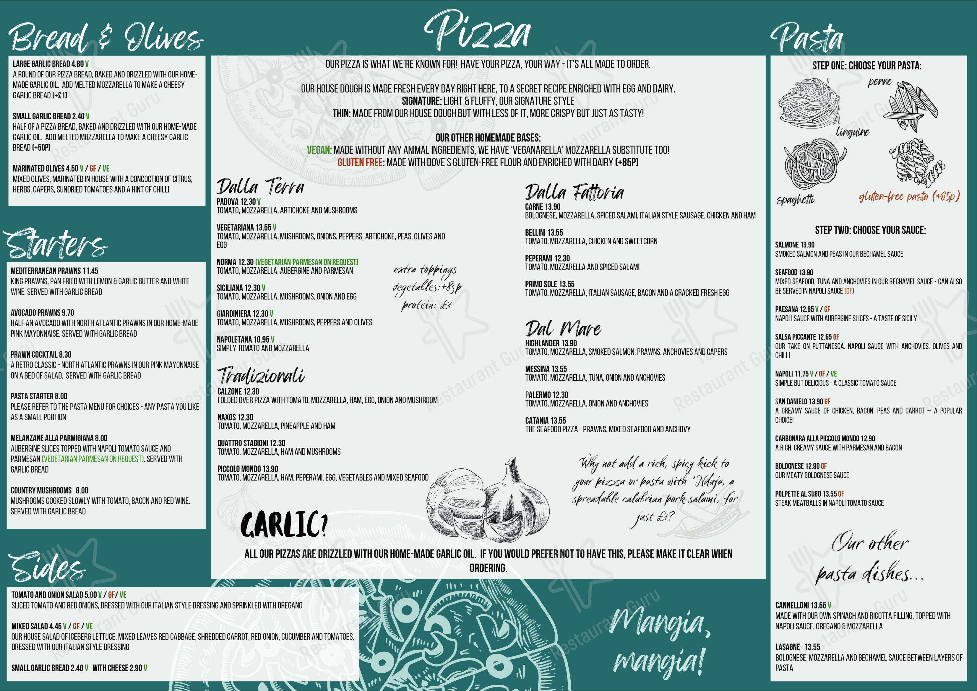 Menu at Piccolo Mondo Pizzeria, Wimborne Minster