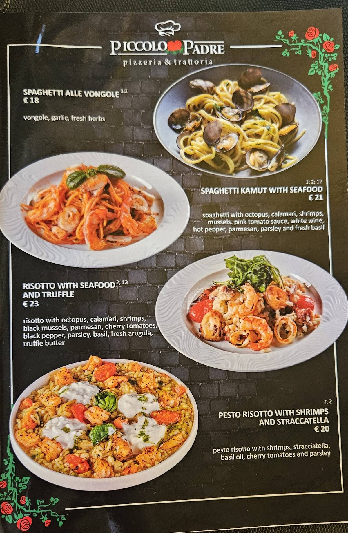 Menu at Piccolo Padre restaurant, Saint Julian's