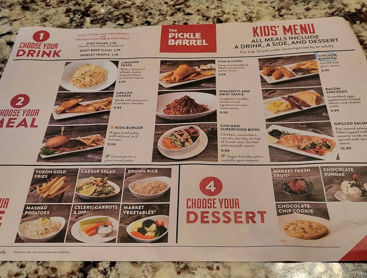 Menu at Pickle Barrel, Toronto, 2300 Yonge St