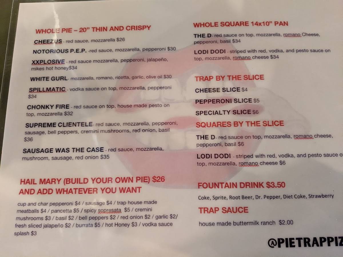 Menu at Pie Trap Pizza pizzeria, Covina