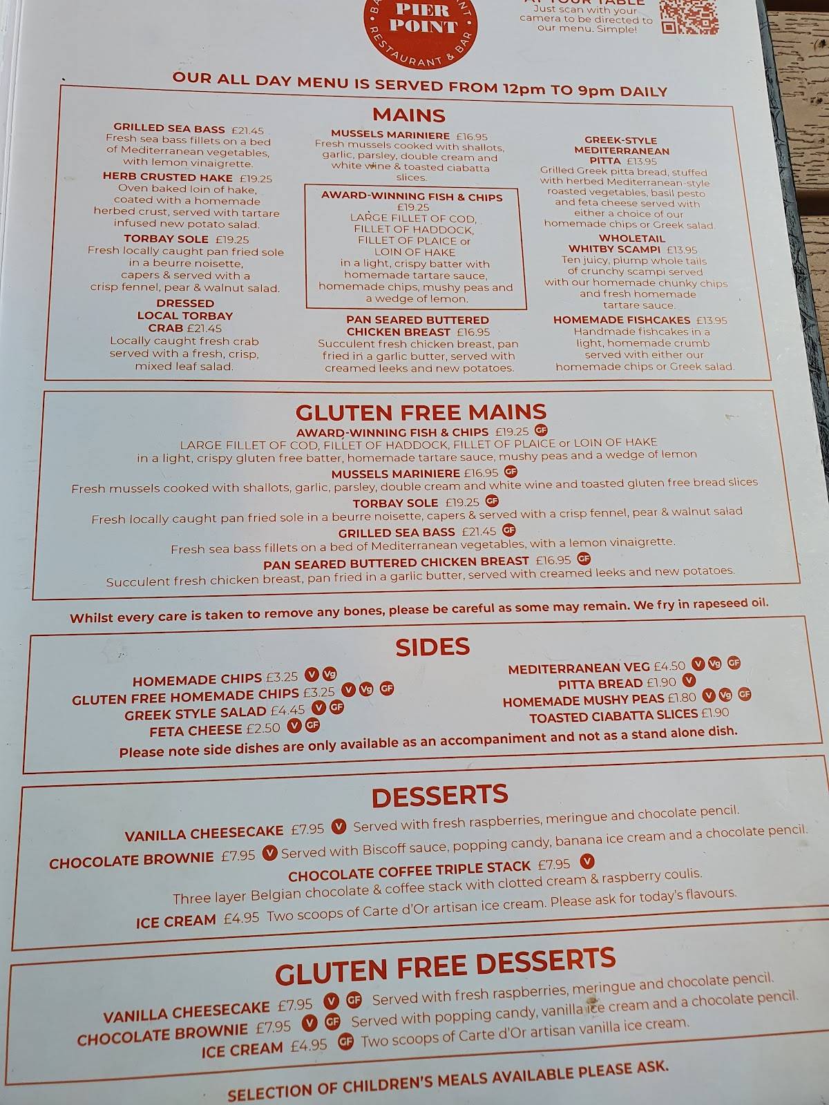 Menu at Pier Point Restaurant and Bar, Torquay