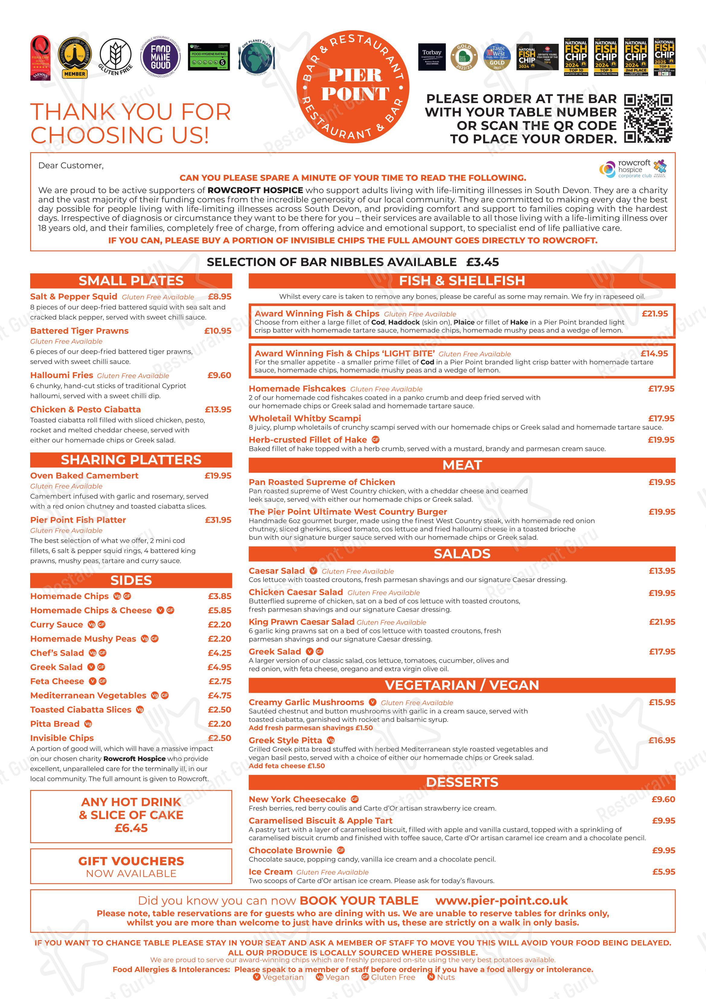 Menu at Pier Point Restaurant and Bar, Torquay