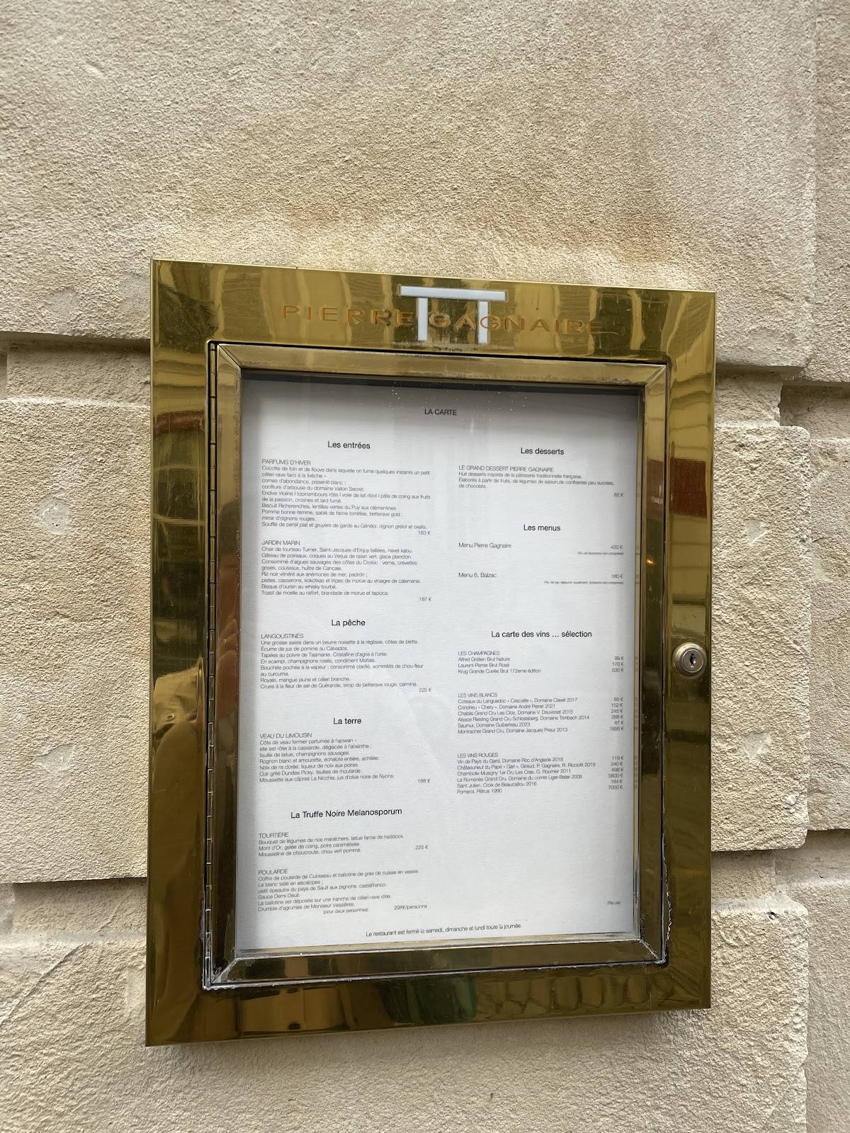Carta del restaurante Pierre Gagnaire, Paris