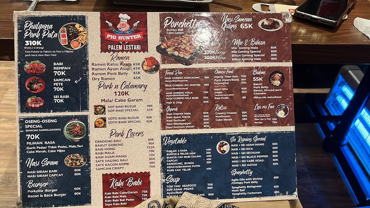 Menu at Pig hunter Taman Palem restaurant, West Jakarta