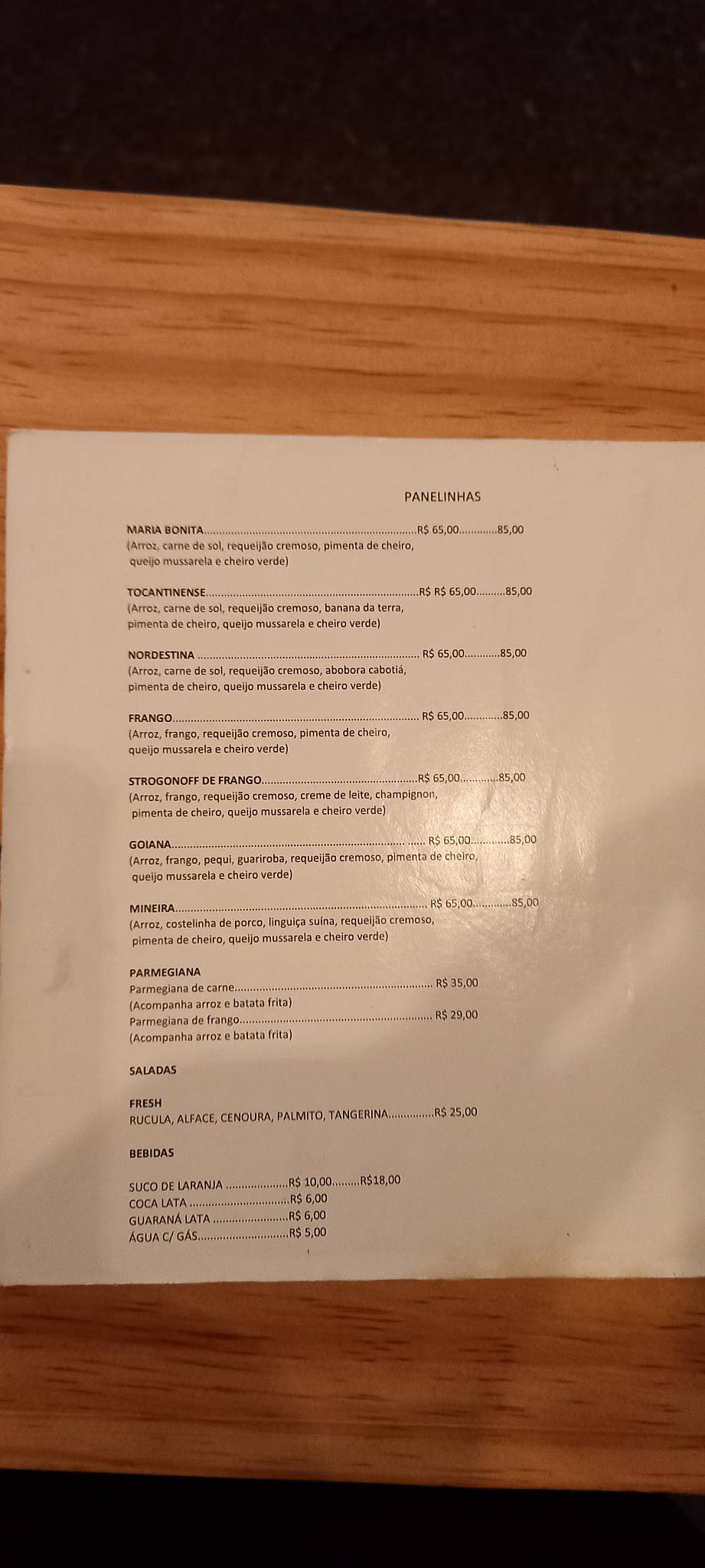 Menu em Pimenta de cheiro panelinha gourmet restaurante, Palmas