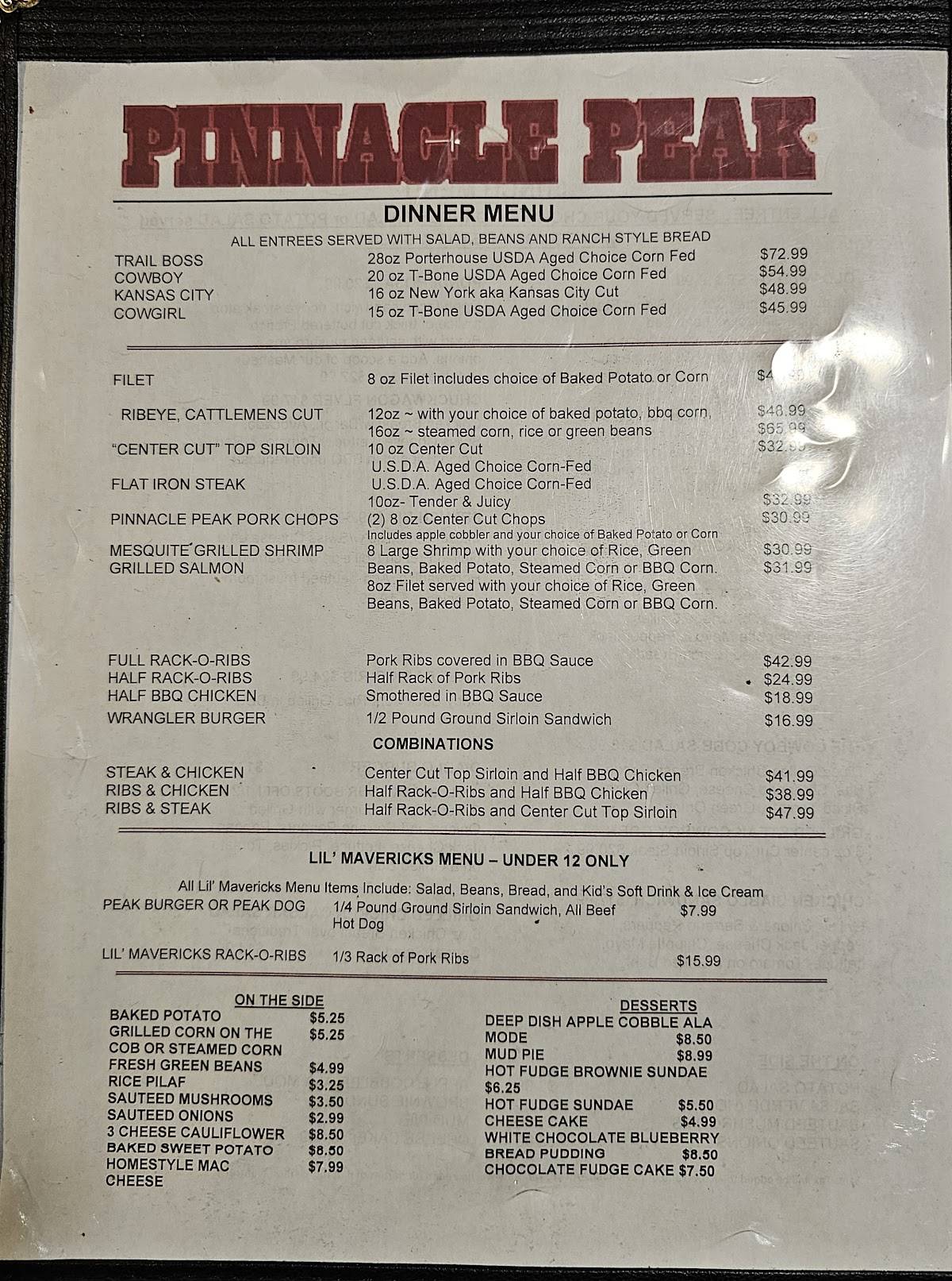 Menu at Pinnacle Peak Steakhouse,San Dimas, San Dimas