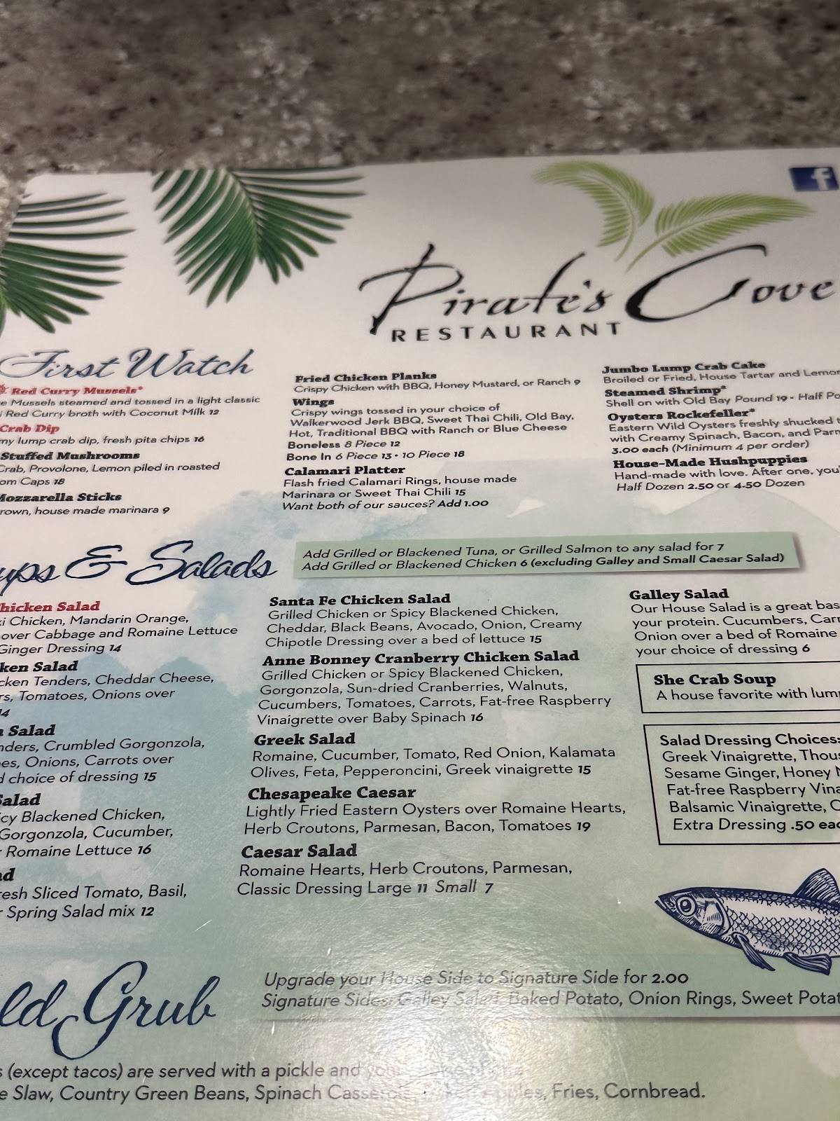 Menu at Pirate's Cove Restaurant, Chesapeake