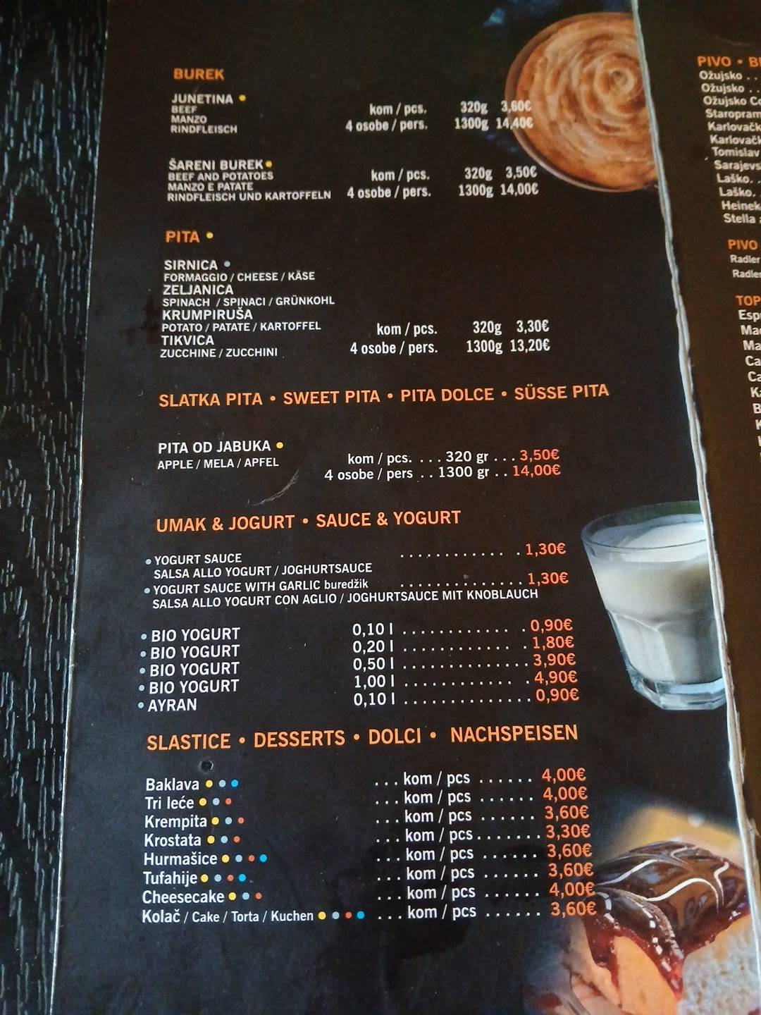 Carta de Pita bar Zvrk, Poreč
