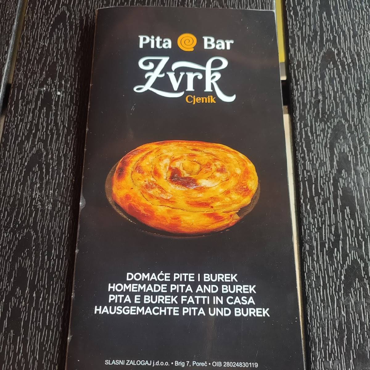 Menu at Pita bar Zvrk, Poreč