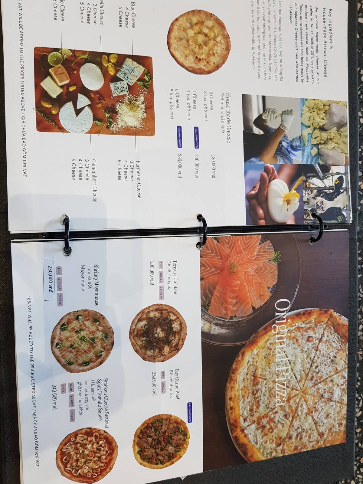 Menu at Pizza 4P’s Landmark Hanoi restaurant, Hanoi, Lầu 1