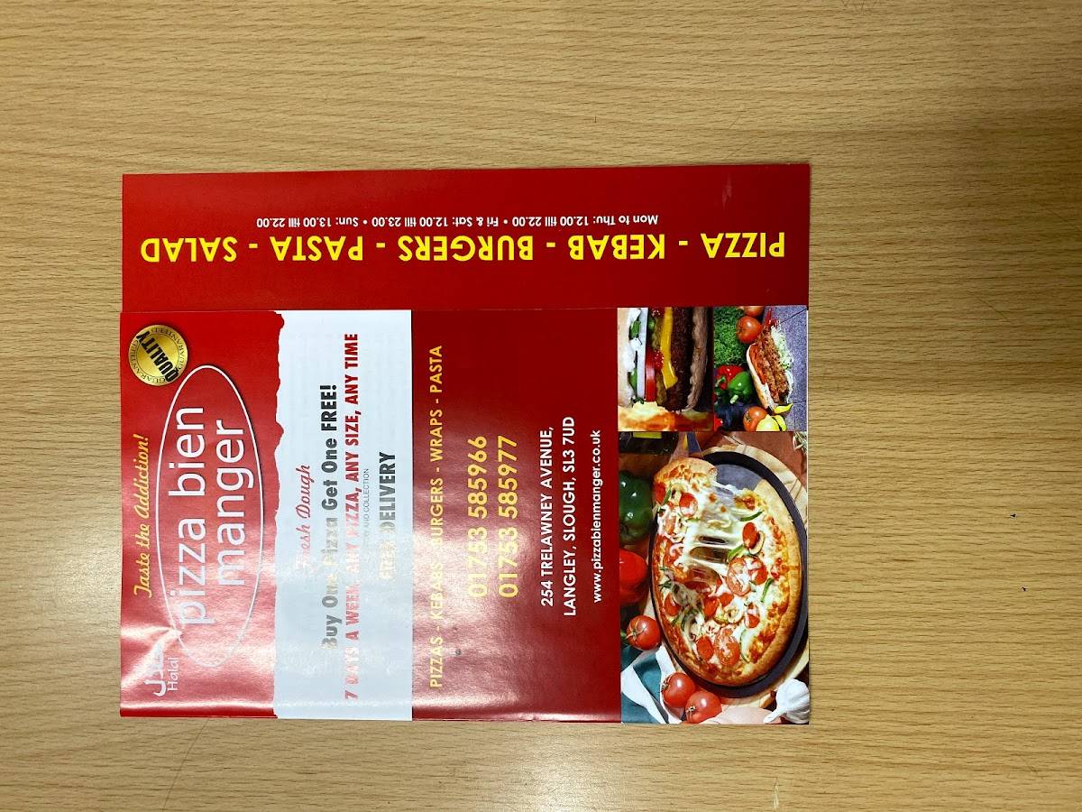 Menu at Pizza Bien Manger pizzeria, Slough, 254 Trelawney Ave