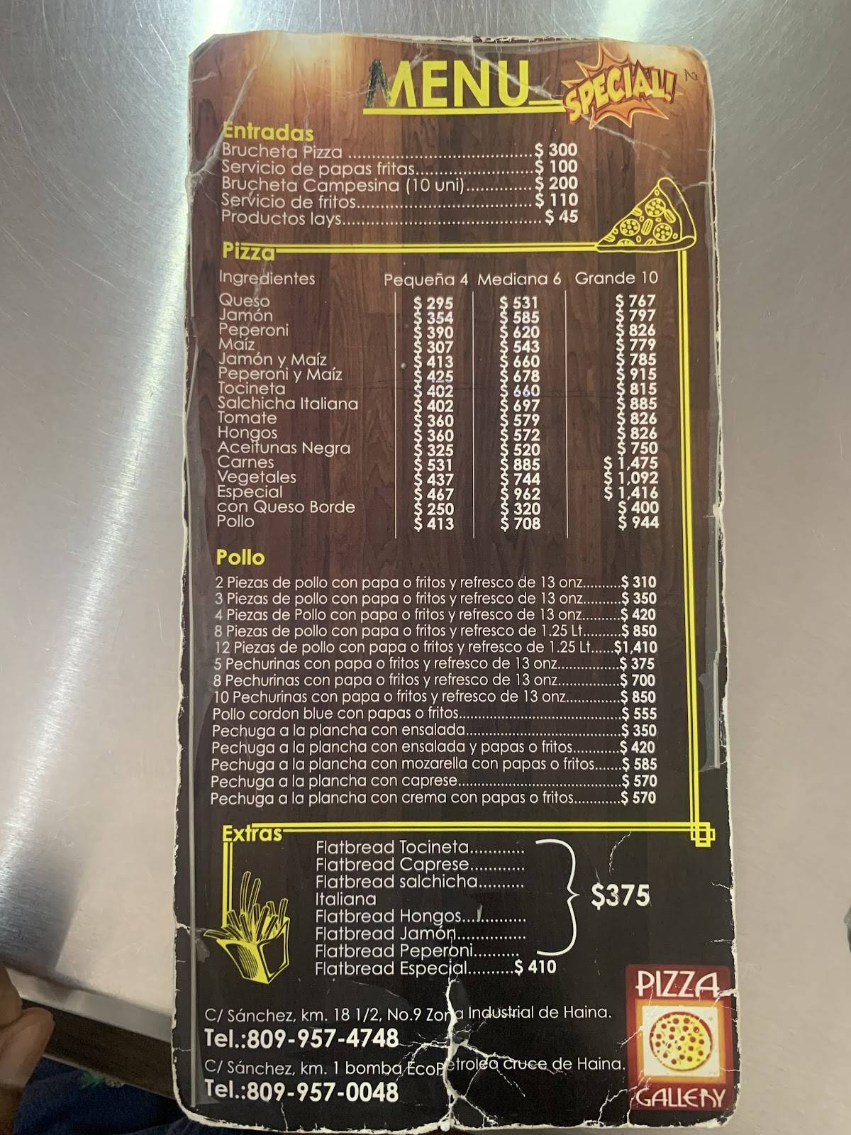 Menu at Pizza Gallery restaurant, Bajos de Haina, Carr. Sánchez Vieja