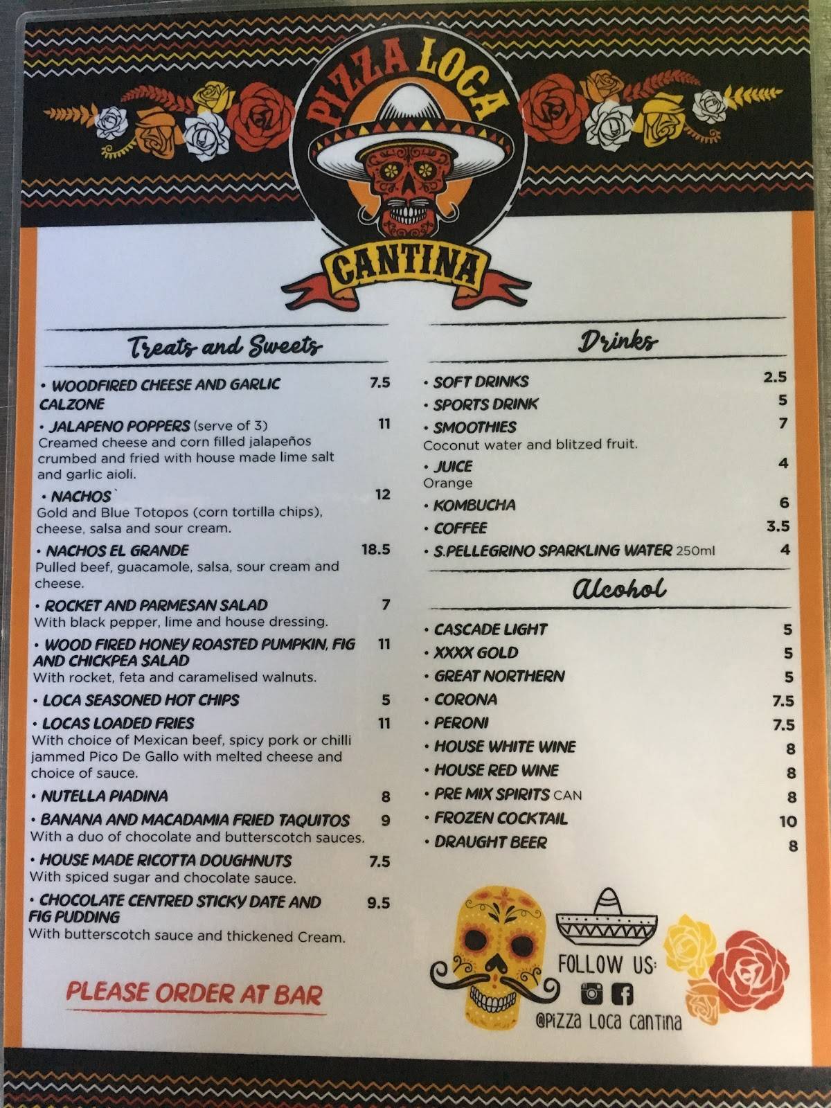 Menu at Pizza Loca Cantina pizzeria, Woree