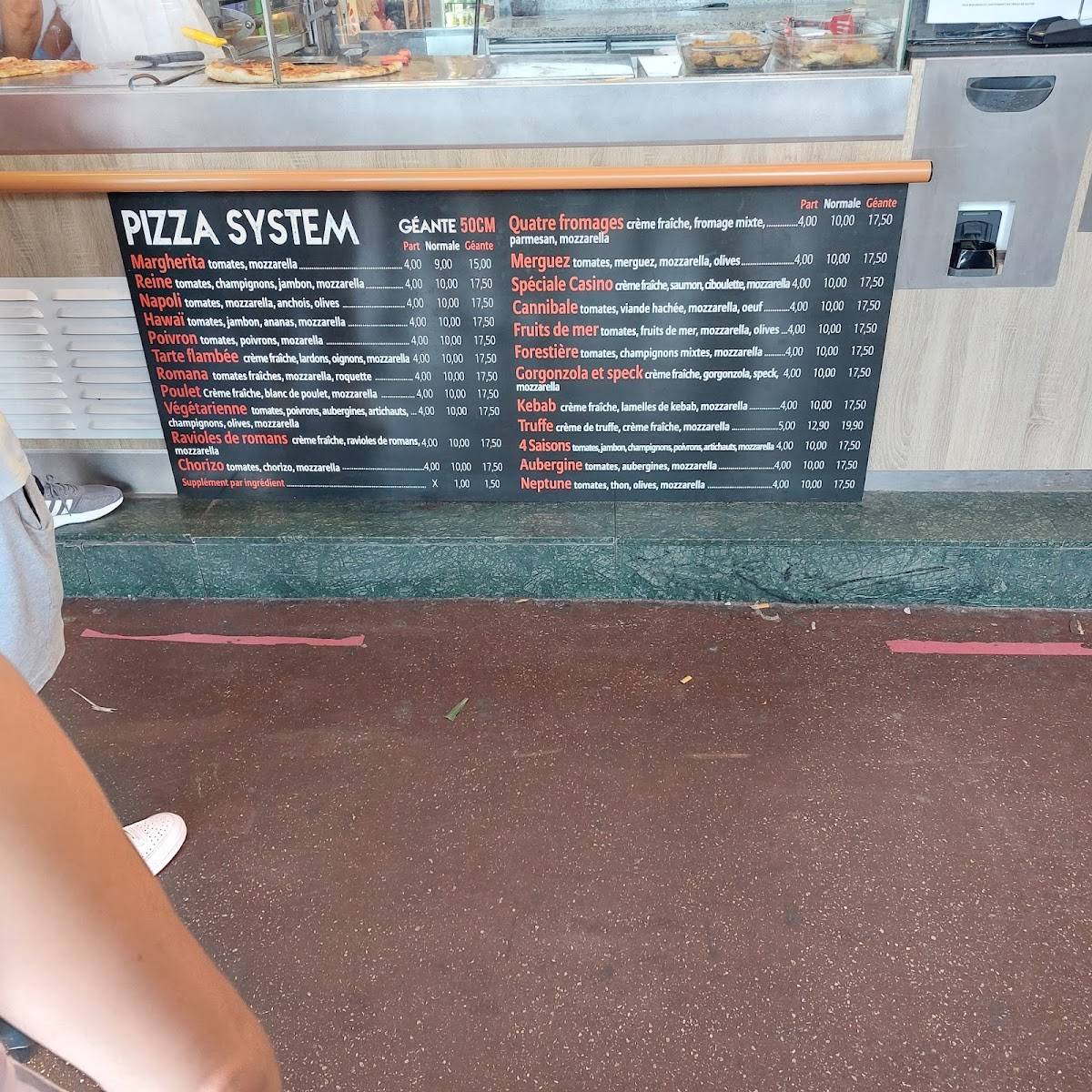 Menu at Pizza System restaurant, Monaco-Ville