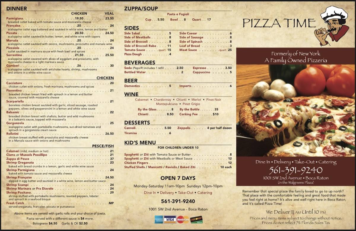 Menu at Pizza Time pizzeria, Boca Raton, SW 2nd Ave #7000