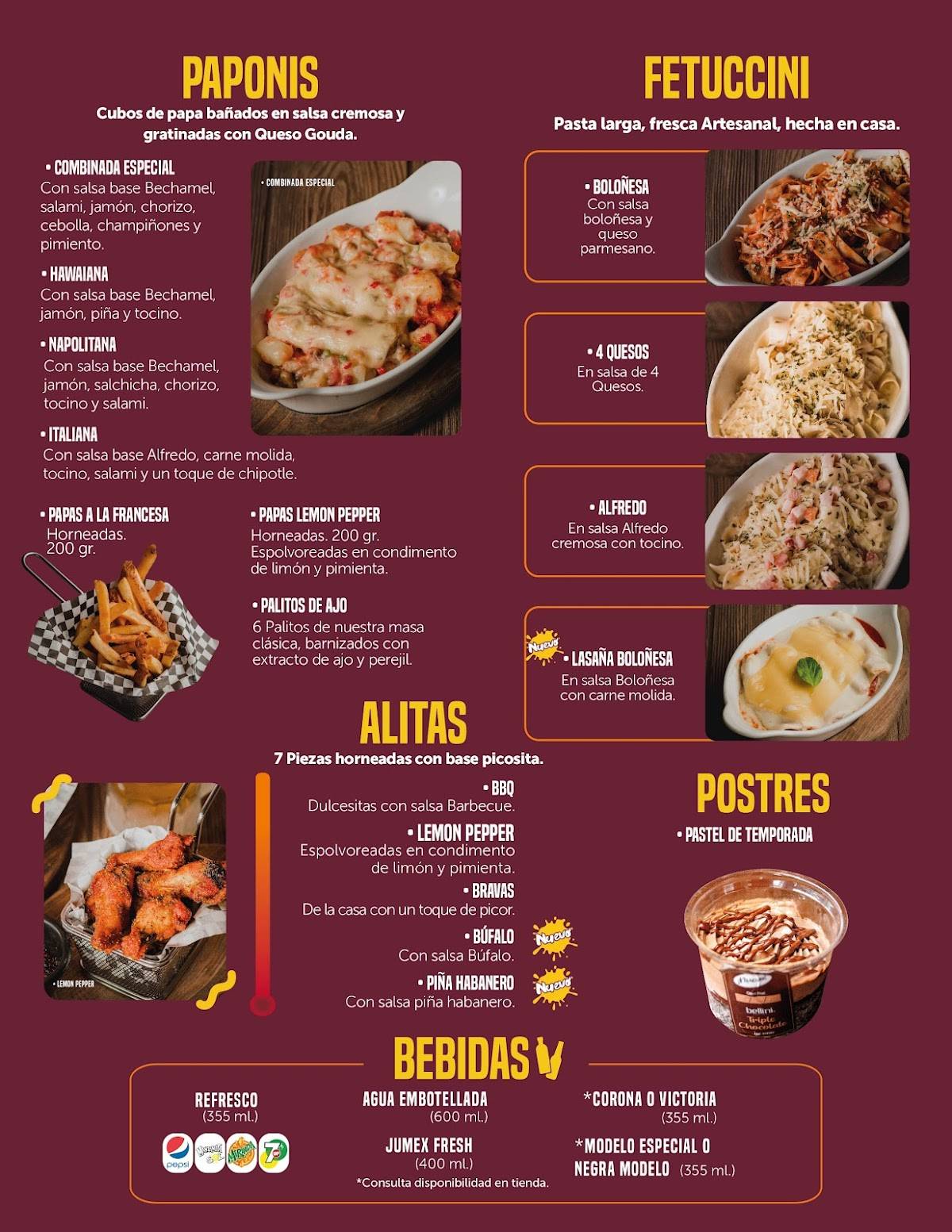 Carta del restaurante Pizzas Minoni, Nanchital