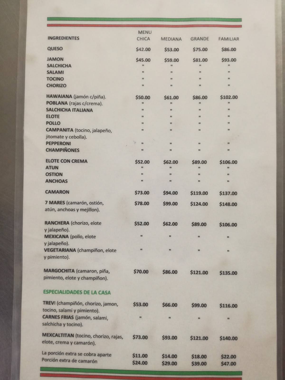 Carta del restaurante Pizzas Trevi, Tepic