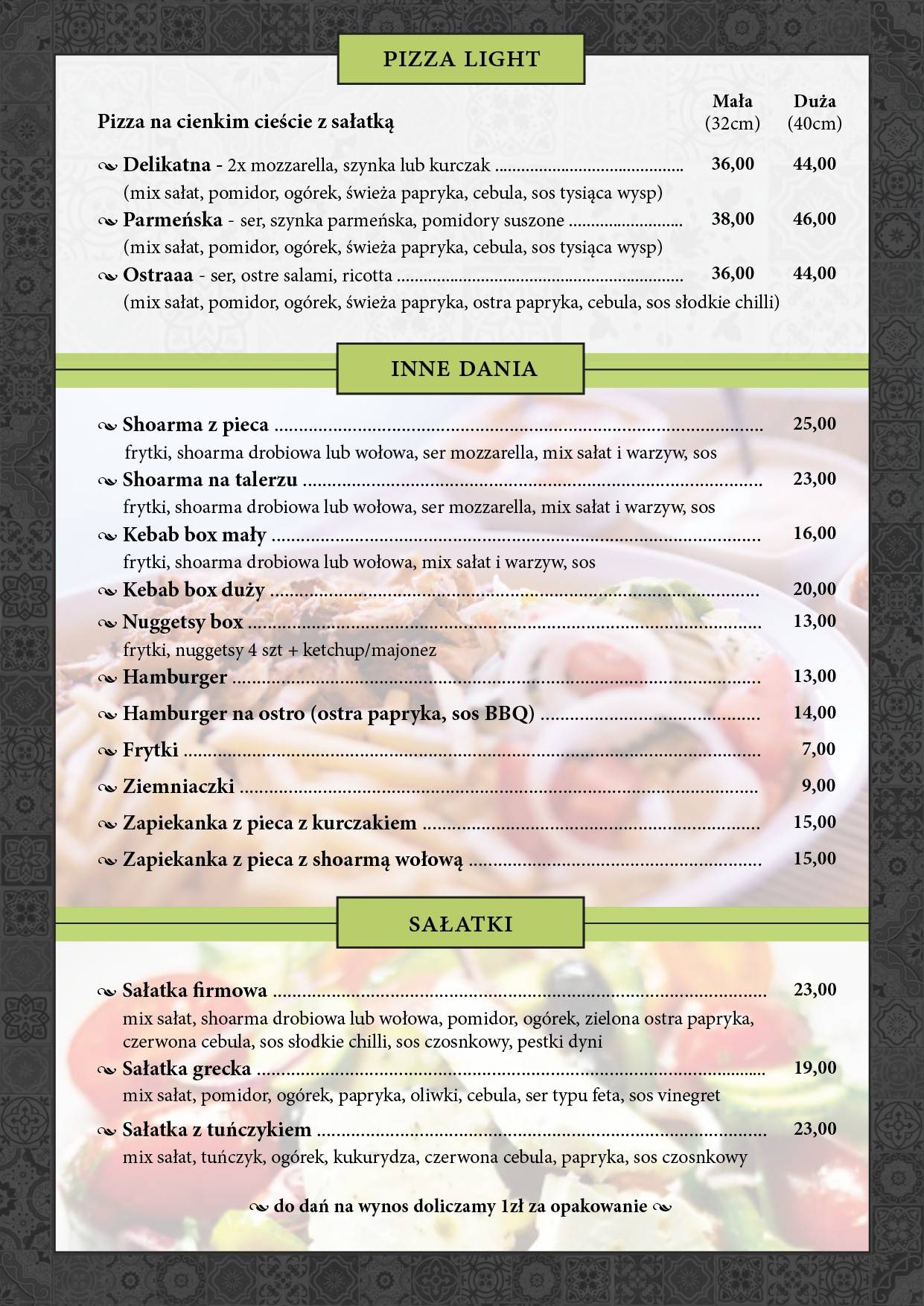 Menu at Pizza Agapi restaurant, Wolbórz