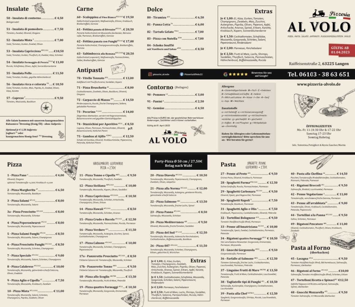 Speisekarte von Pizzeria Al Volo, Langen (Hessen)