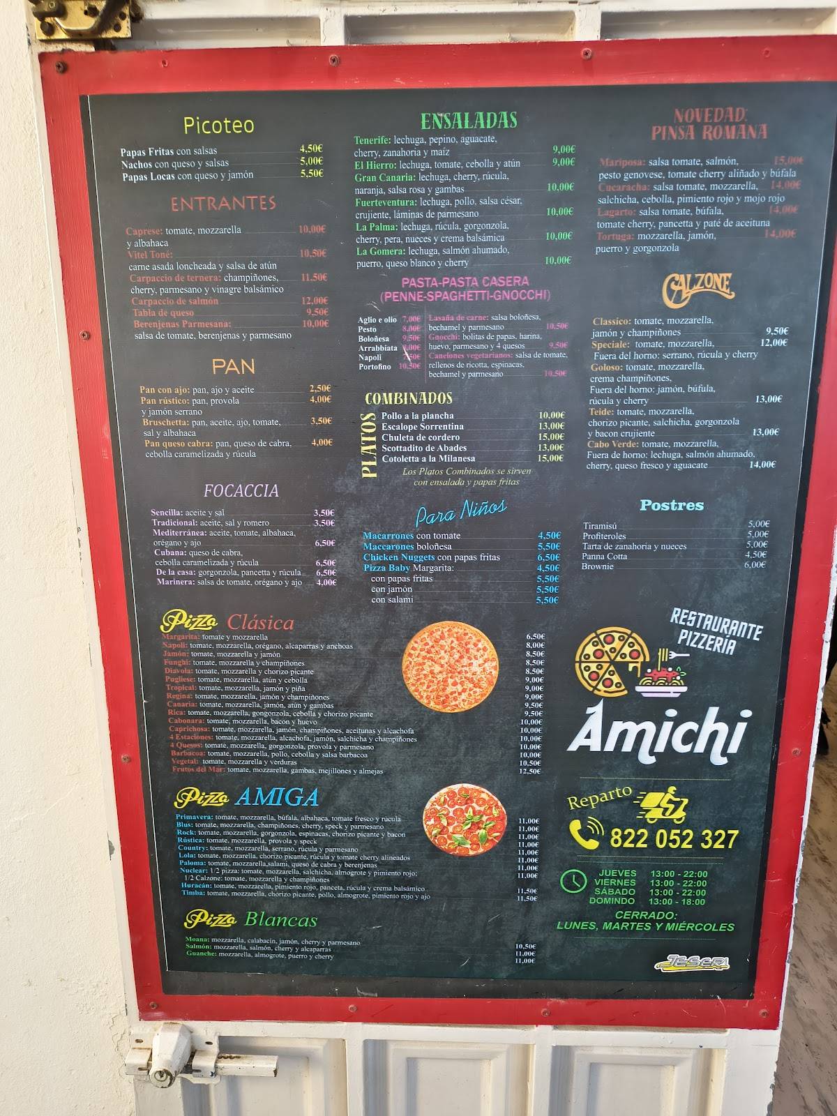 Carta de Pizzeria Amichi, Abades