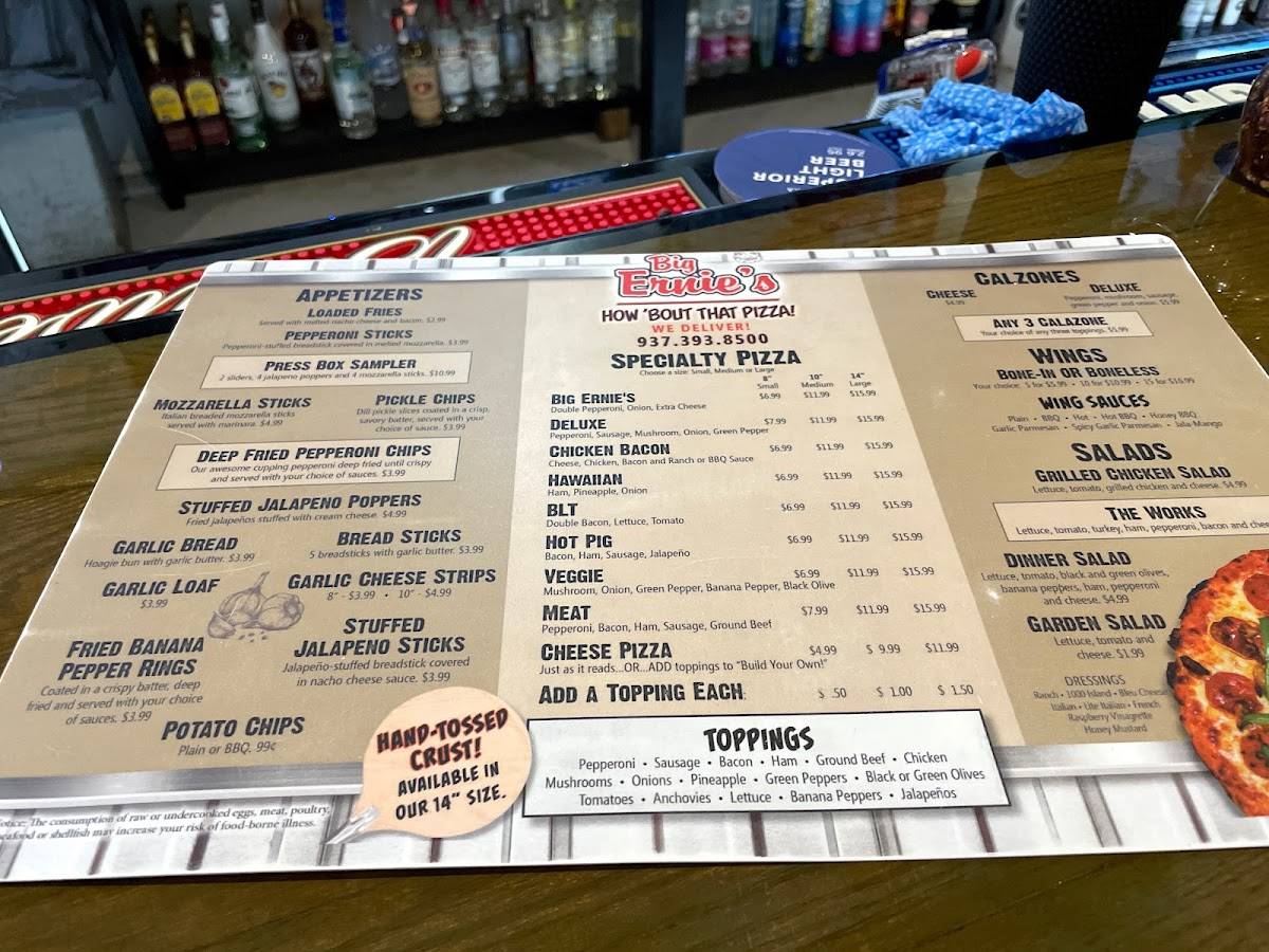 Menu at Big Ernie's pizzeria, Hillsboro, 836 High St