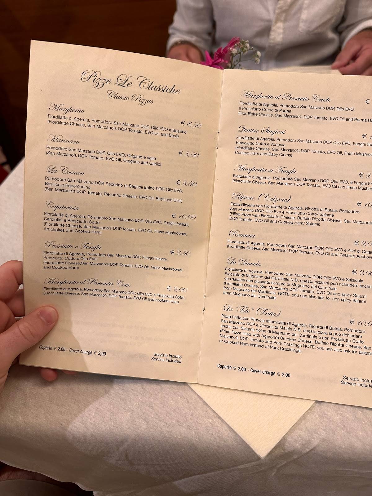 Menu at Pizzeria Brandi, Naples, Salita S. Anna di Palazzo