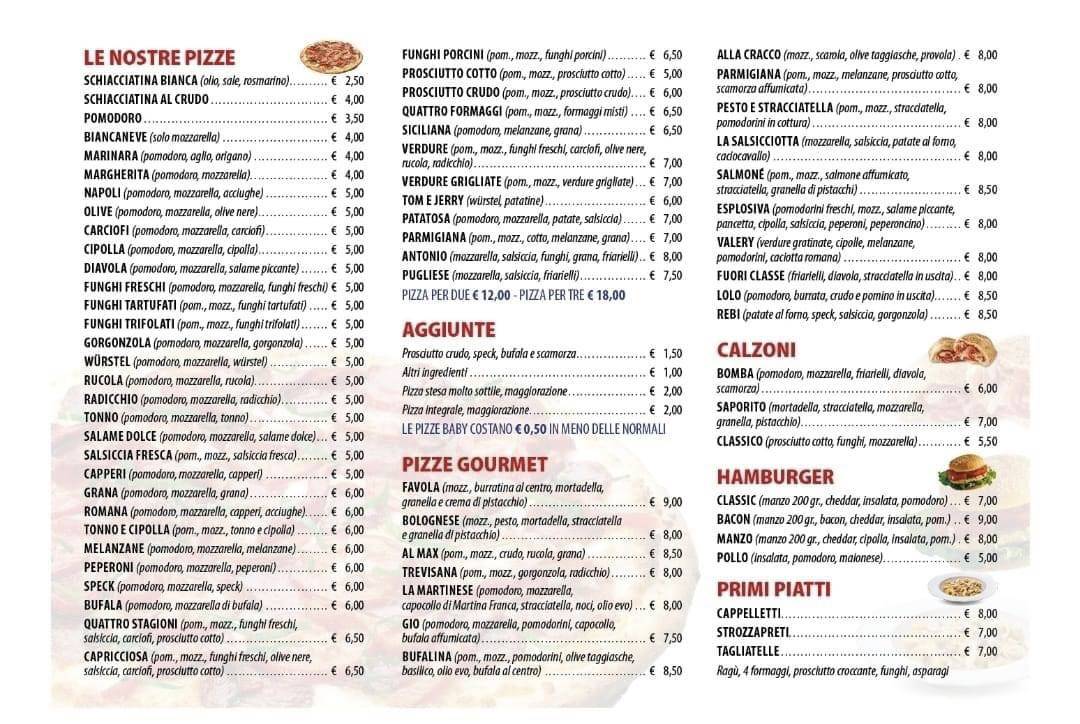 Menu at Pizzeria D&D Fuori Classe, Classe