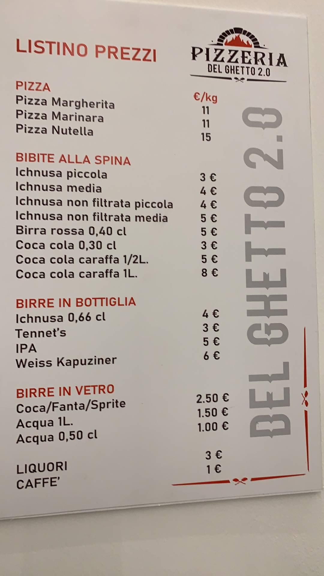 Menu at Pizzeria Del Ghetto 2.0, Viterbo