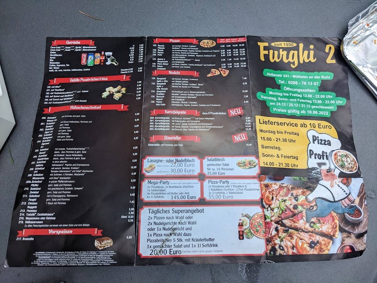 Speisekarte von Pizzeria Funghi Zwei, Mülheim an der Ruhr, Aktienstraße 241