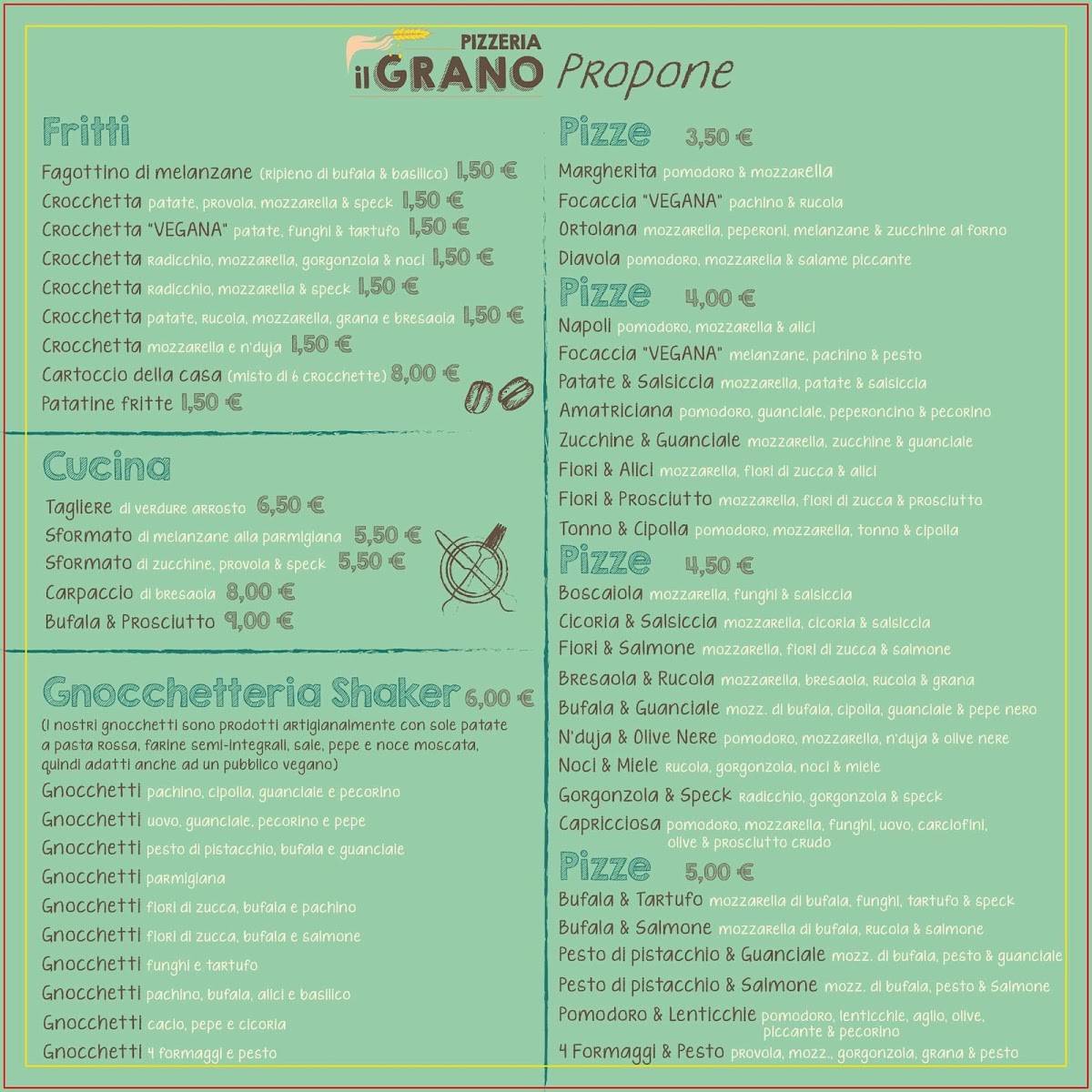Menu da Pizzeria il Grano, Roma