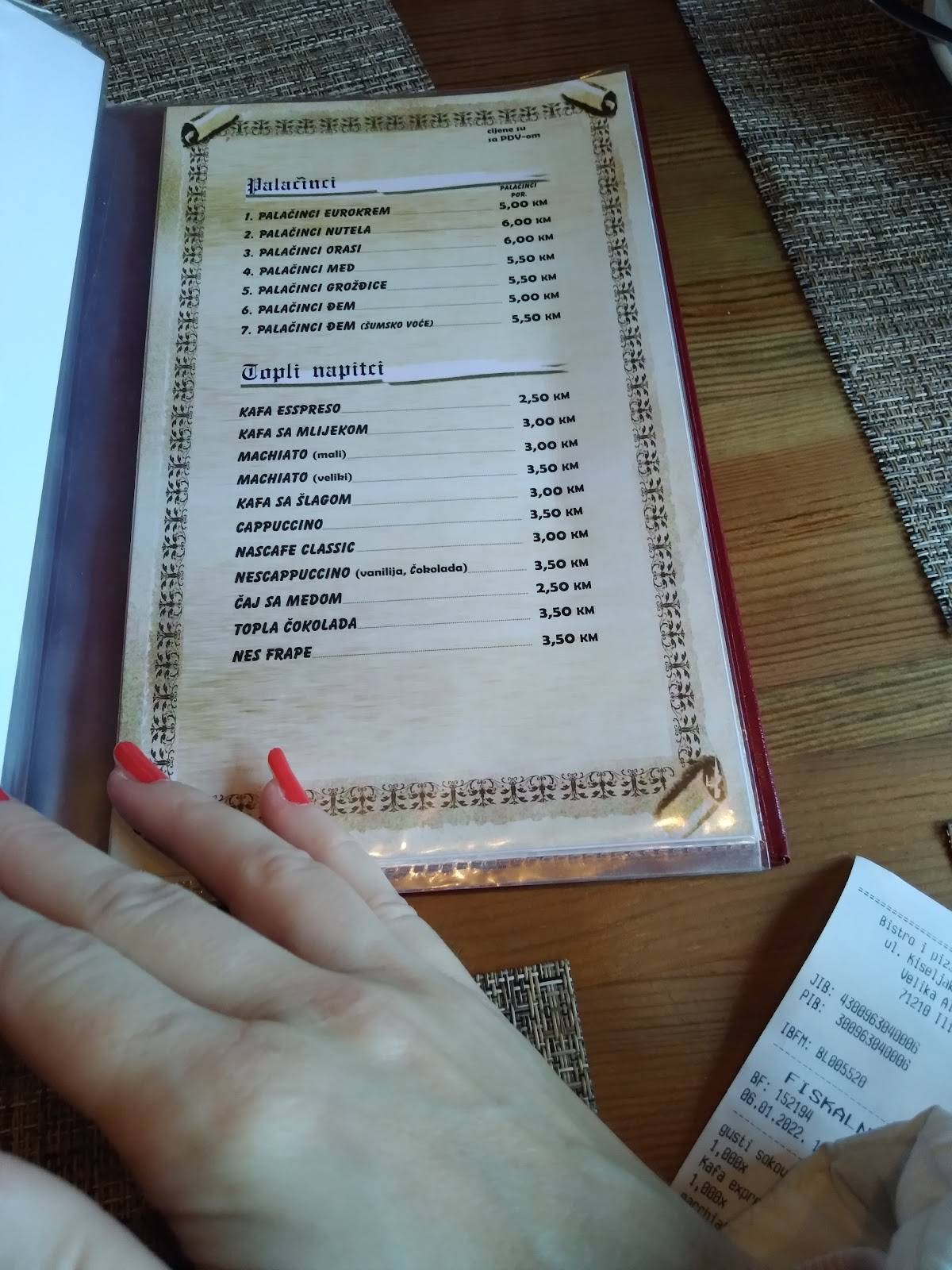 Menu at Pizzeria Ildžis, Ilidža