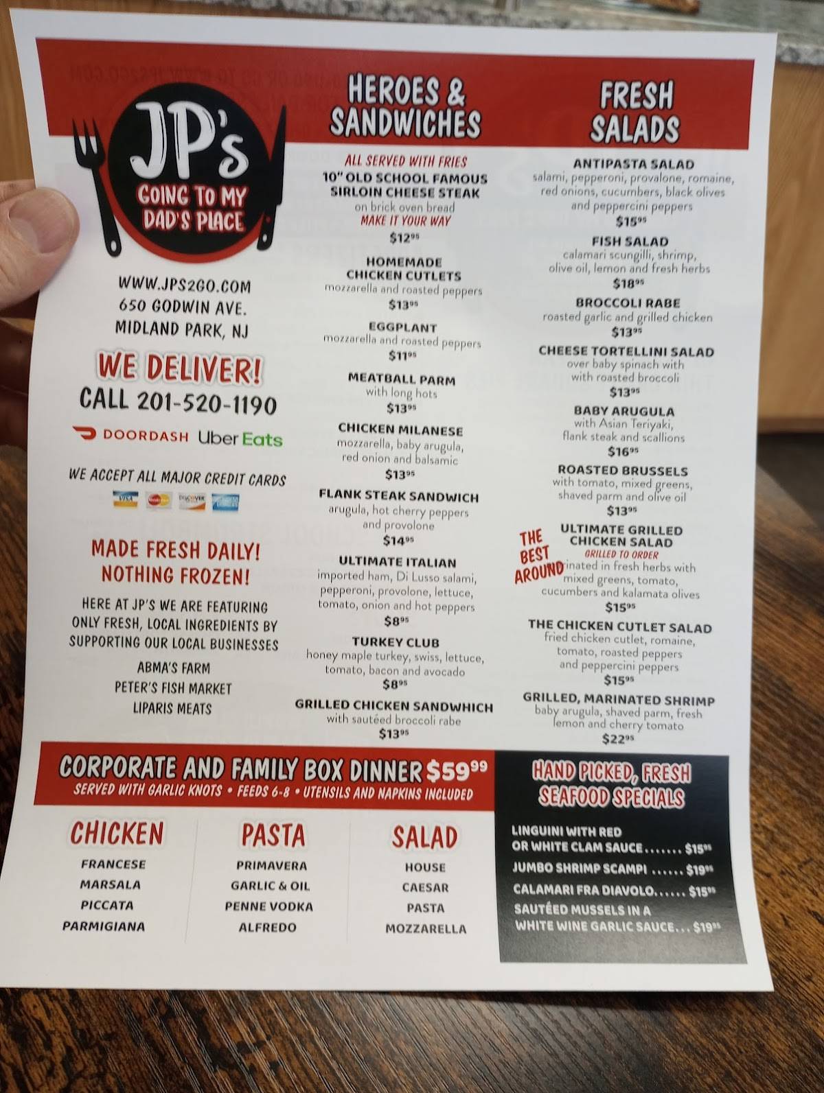 Carta de pizzería JP's Gourmet, Midland Park