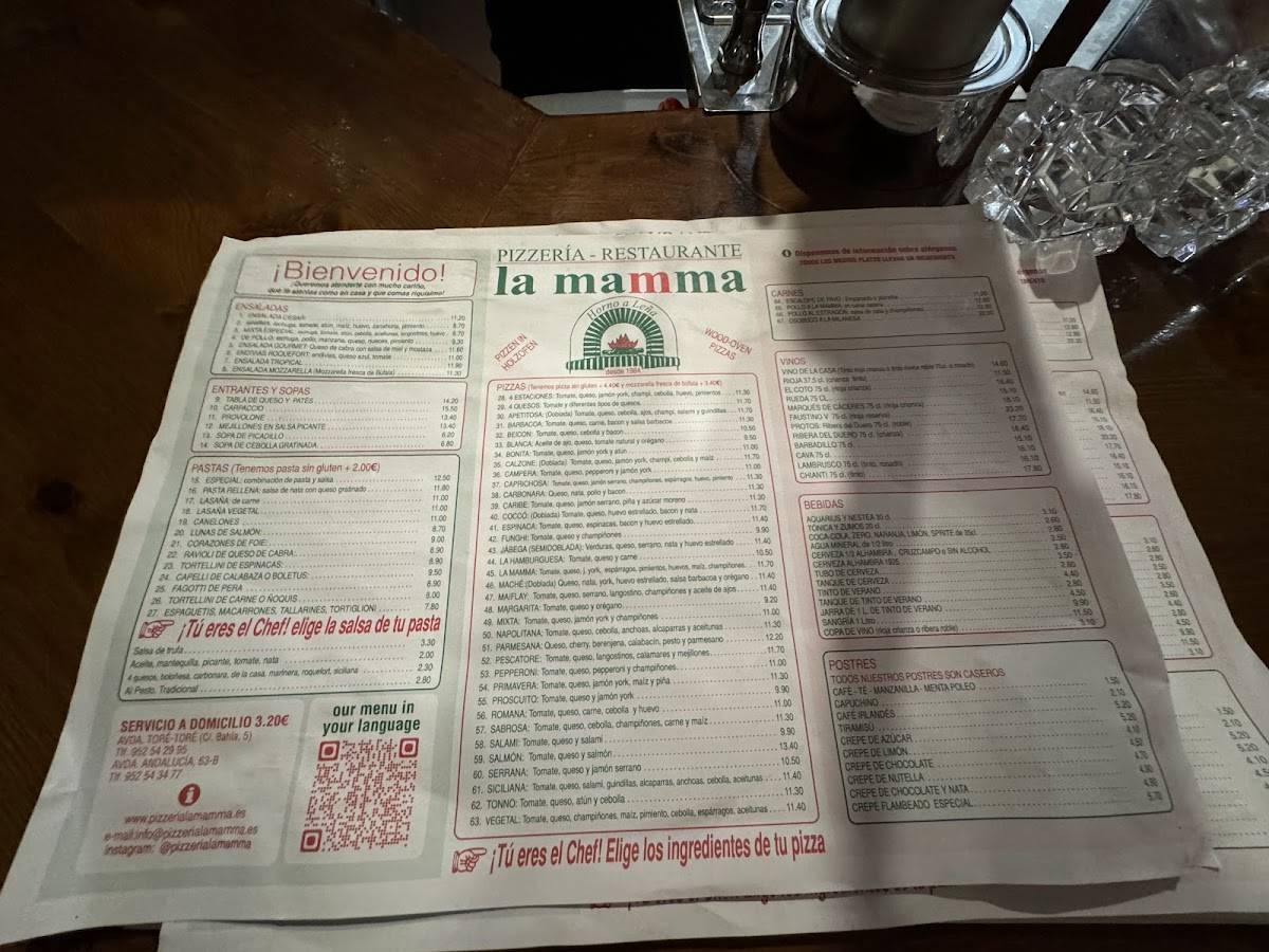 Carta de Pizzería La Mamma 2, Torre del Mar, Avenida Andalucia