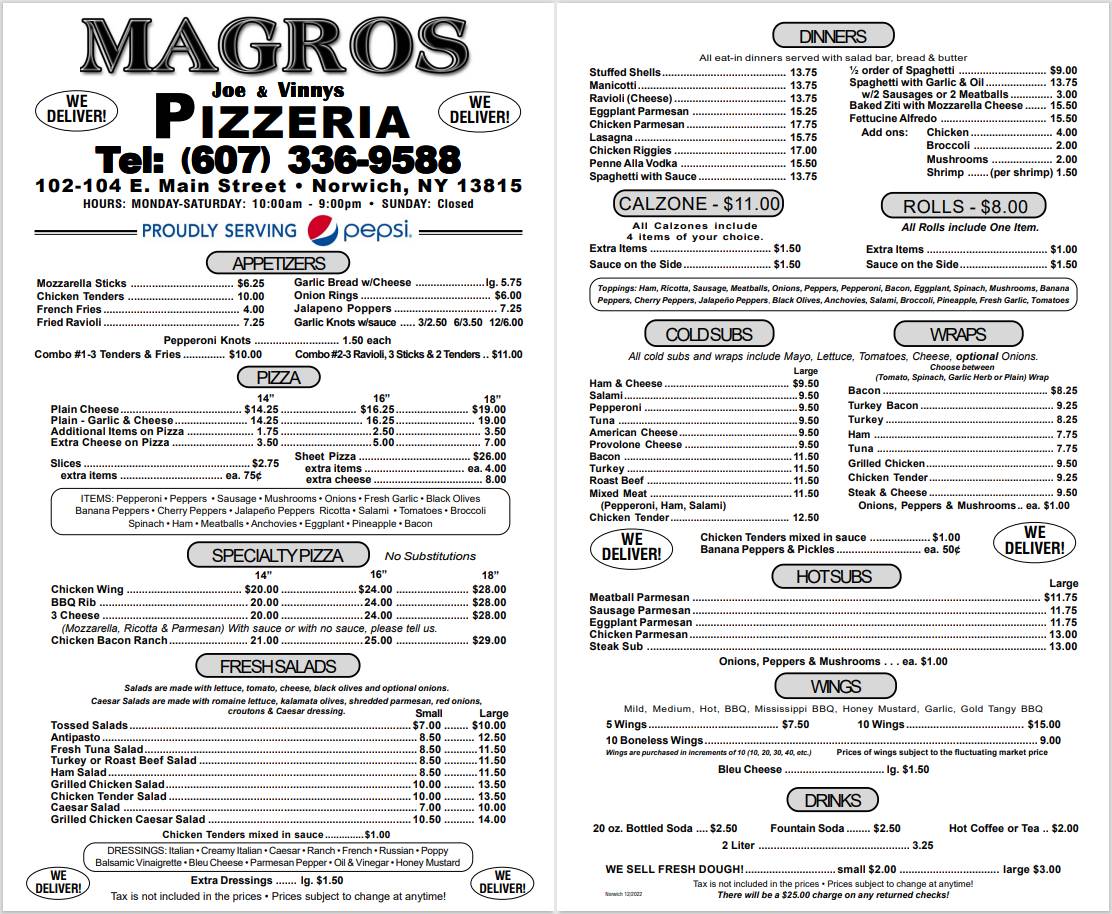 Menu at Magro's - Norwich pizzeria, Norwich